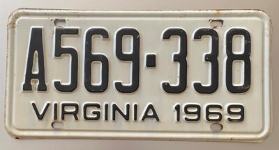 Virginia 1969 License Plate # A569-338 | eBay