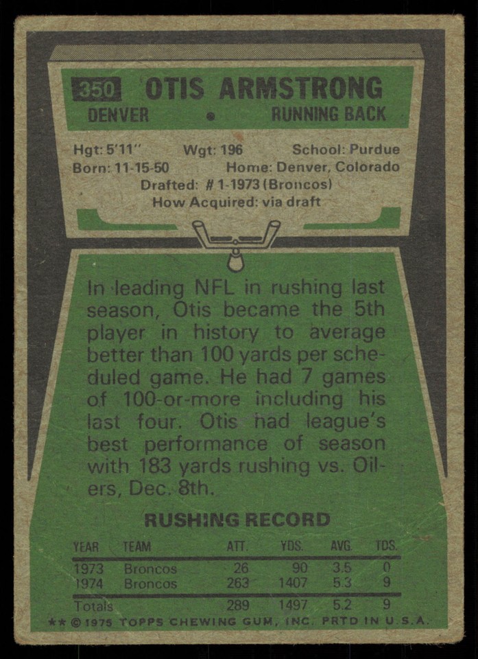 1975 Topps #350 Otis Armstrong RC Denver Broncos | eBay