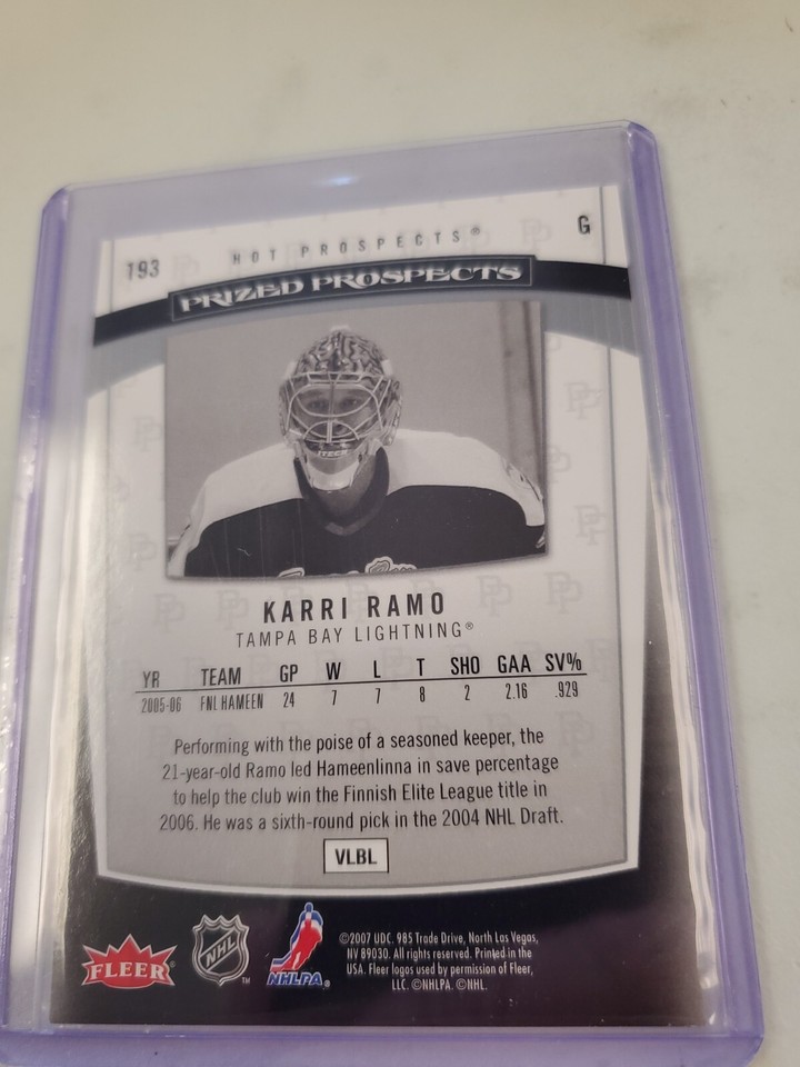2006-07 KARRI RAMO HOT PROSPECTS ROOKIE CARD TAMPA BAY LIGHTNING 1805/ ...
