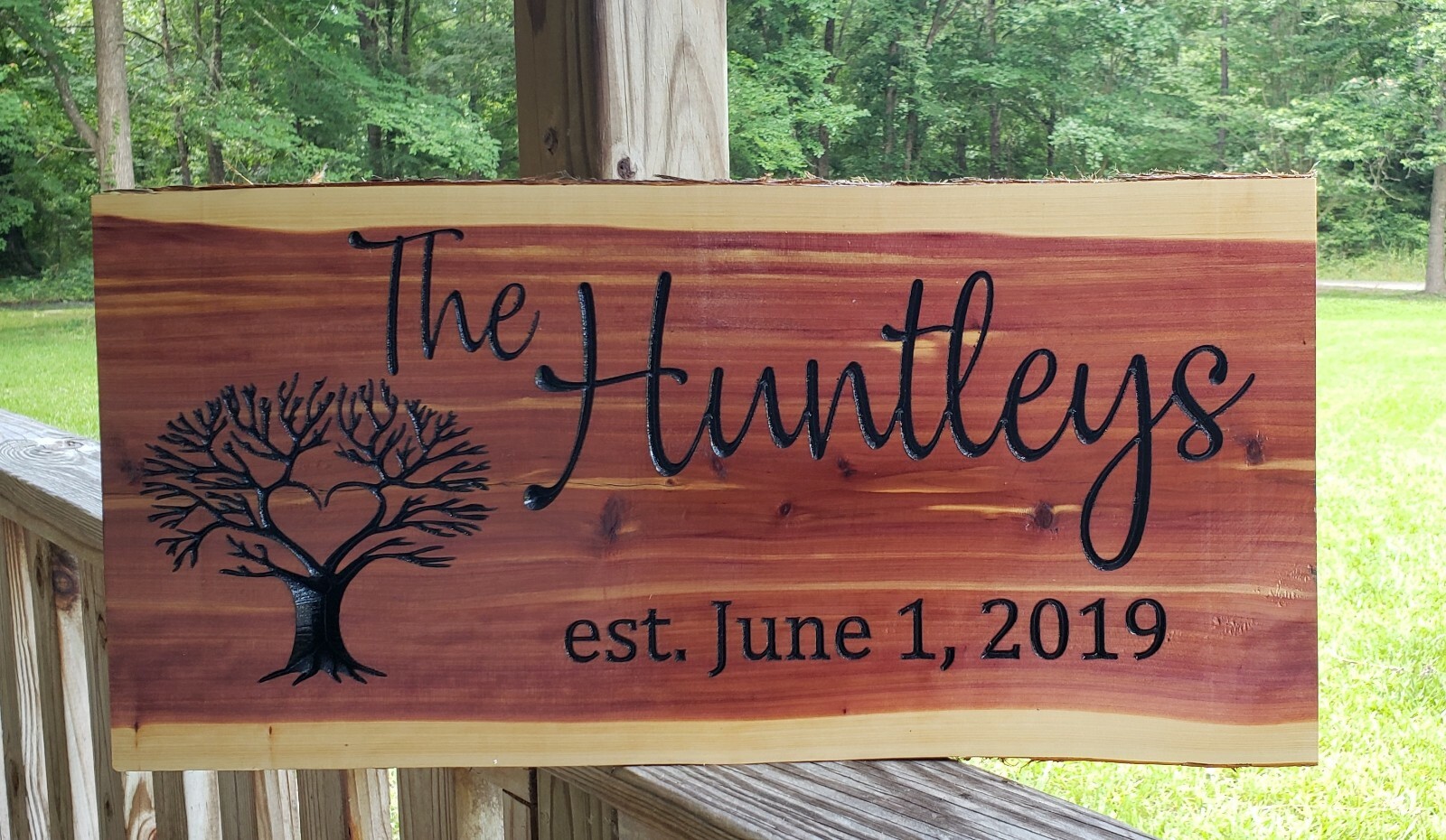 Family name sign- Cedar handmade Carved EST sign, Personalized Gift for ...
