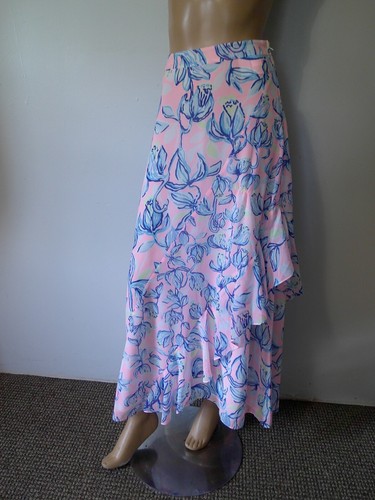Lilly Pulitzer AGNES Ruffled Faux Wrap Maxi Skirt "Sweet Pea Chasing ...