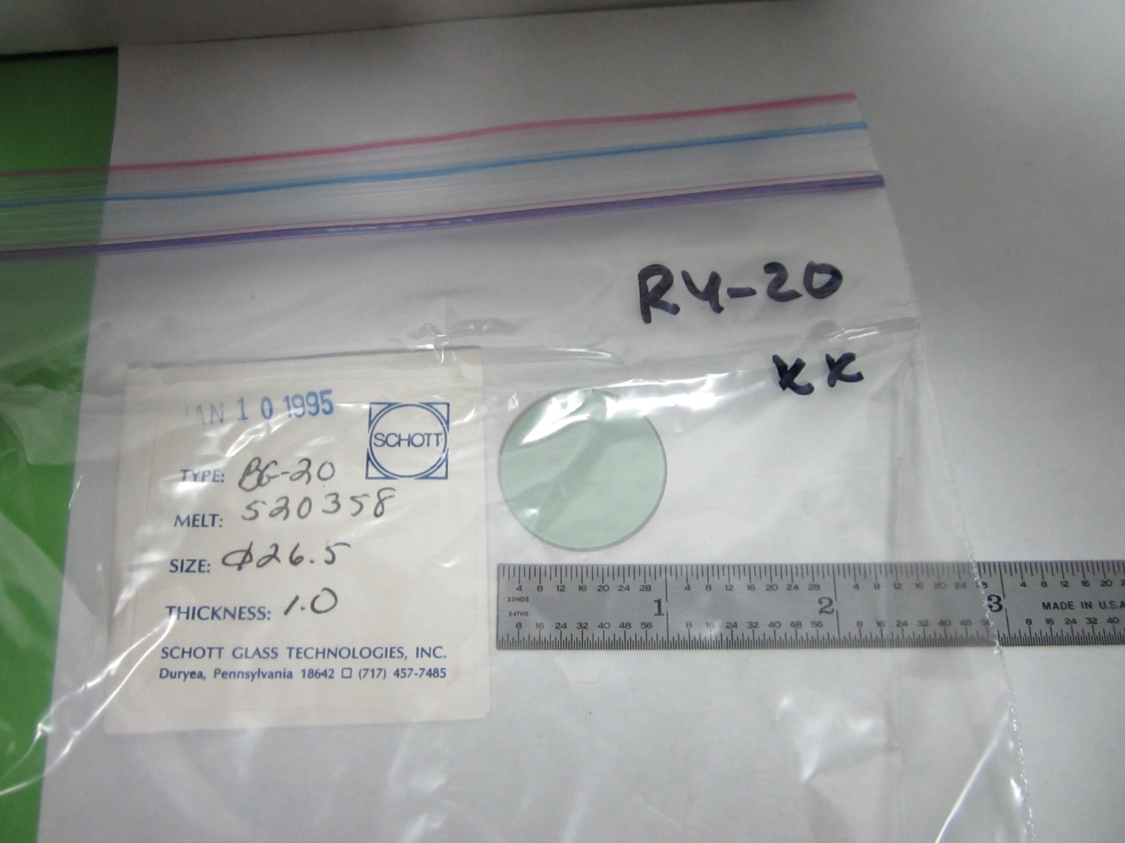 OPTICAL BLUE FILTER SCHOTT BG-20 LASER OPTICS AS IS BIN#R4-20 | eBay