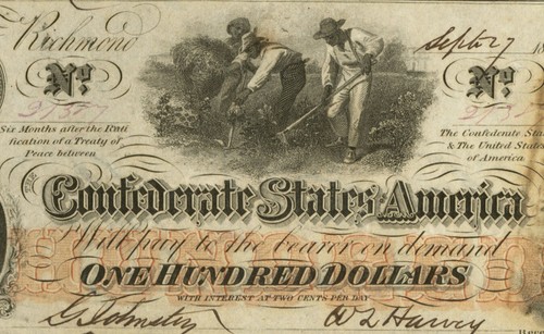 T-41 $100 1862 Confederate States Banknote Civil War Watermark Currency ...
