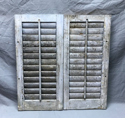 Pair VTG Shabby Slate Gray Antique House Wood Window Shutters 13x26 Old ...