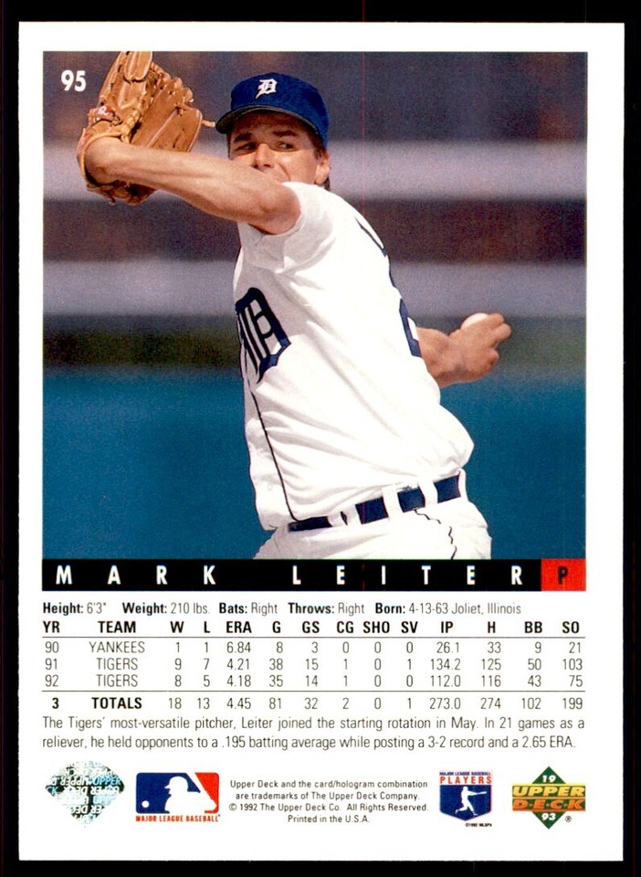 1993 Upper Deck. Mark Leiter Baseball Cards #95 | eBay