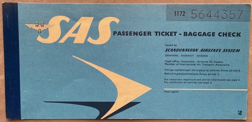SAS Scandinavian Airlines Ticket - NY - Copenhagen Bergen - Used - 1965 ...