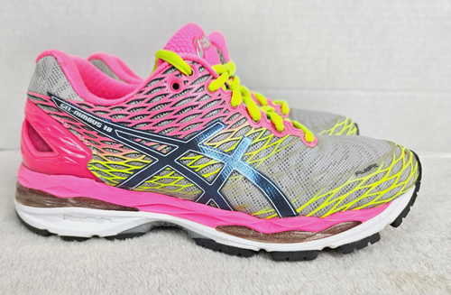 ASICS Gel-Nimbus 18 Running Shoes - T650N - Pink w/ Gray/Neon - Women's ...