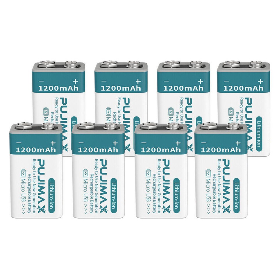 9V 9 Volt Li-ion USB Rechargeable Batteries 1200MAH Lithium Ion Battery ...