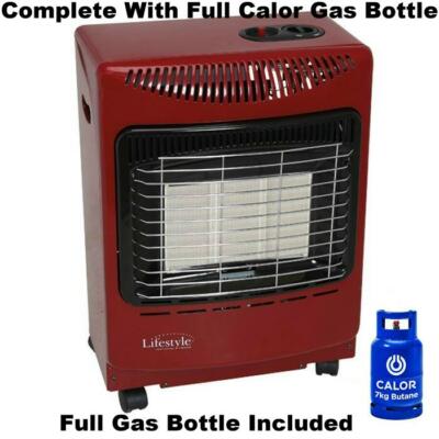 NEW RED 3 SETTING SMALL HEATER & CALOR GAS LPG FULL BOTTLE & REG ...