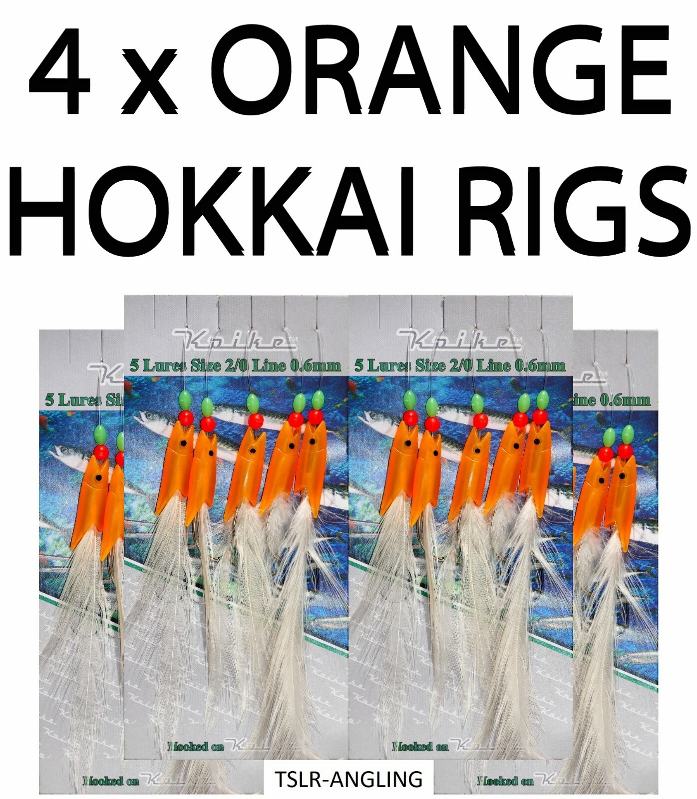 4 x PACKS ORANGE HOKKAI RIGS SEA FISHING TACKLE LURES COD POLLOCK ...