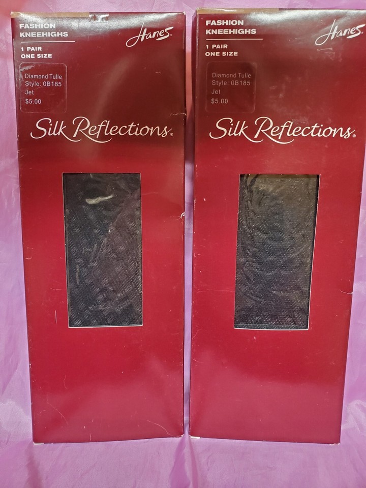 Hanes Knee Highs Silk Reflections 2 Pk Jet Black Diamond Tulle Trouser ...
