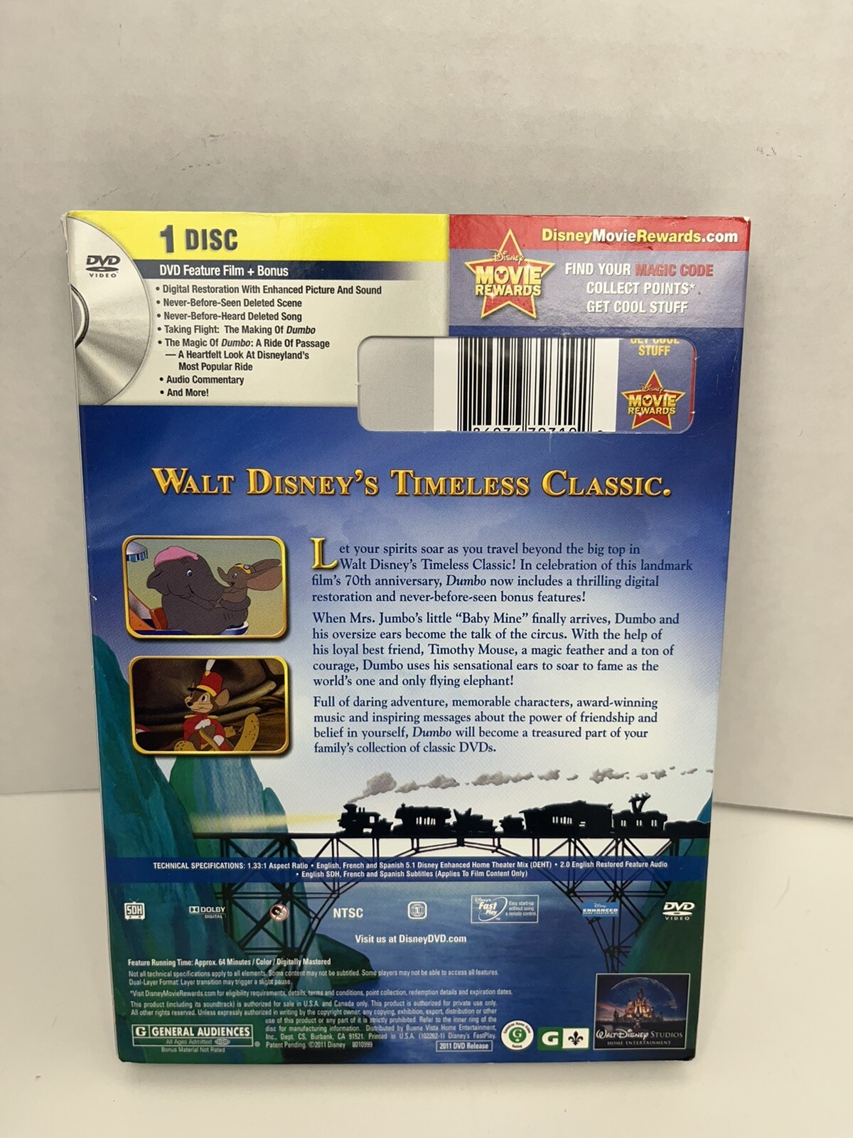 Dumbo (70th Anniversary Edition) (DVD, Full Frame, 2011)(1941) Tested ...