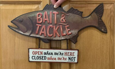 Bait Tackle Open Closed Sign Fishing Lure Rod Reel Boat House Garage ...