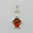 Cognac/ Brown BALTIC AMBER Turtle Tortoise Pendant STERLING SILVER ...