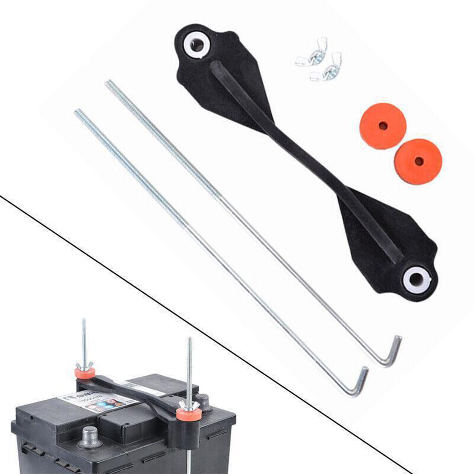 Car Rubber Battery Hold Down ToolS Clamp Holder Tie Down Bracket Hold ...