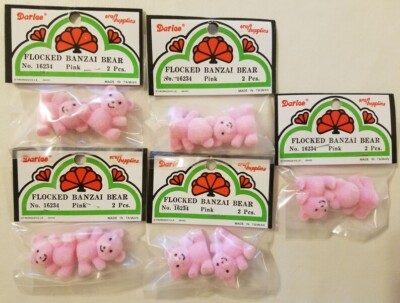 Lot of 10 Darice Pink Miniature 1" Flocked Banzai Teddy Bears No. 16234 ...