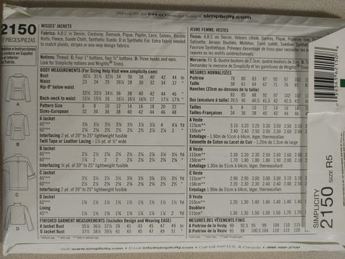 Simplicity Pattern 2150 Women's Plus Jackets Coats Sew Stylish 14 16 18 ...