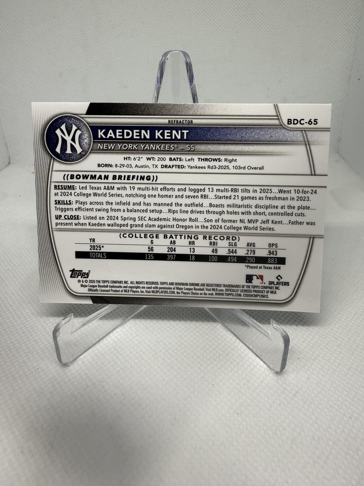 2025 Bowman Draft #BDC-65 Kaeden Kent Chrome Refractor | eBay