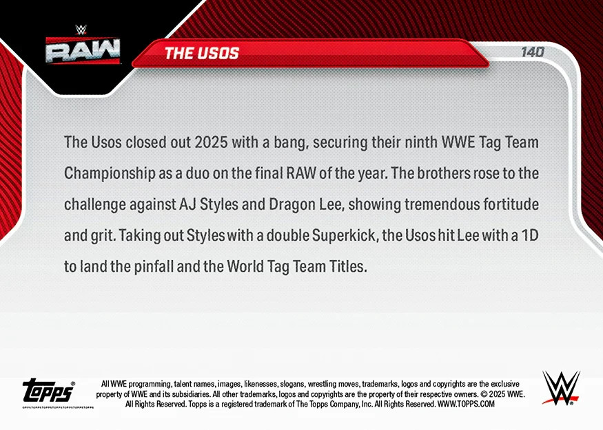 2025 Topps Now WWE #140 Jey Uso Jimmy Uso The Usos Rod Zapata RAW ...