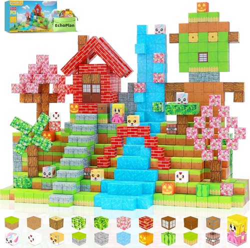 110PCS Minecraft Magnetic Blocks World Set, STEM Kids Toys, Montessori ...