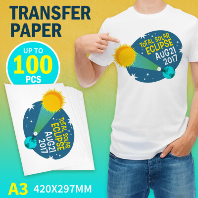50/100 sheets Heat Transfer Paper for Dark/Light Cotton T-shirt A4 ...