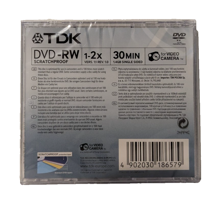 TDK DVD-RW-14SPEB 30 MIN Video Camera Handy Cam Camcorder Mini DVD-RW ...