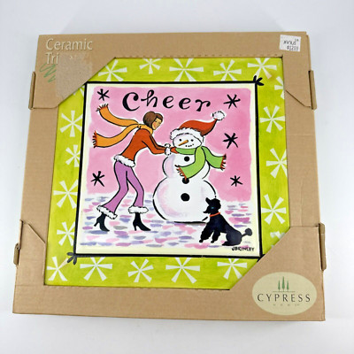 J Brinley Ceramic Trivet Tile Christmas Cheer Snowman Poodle 2006 ...