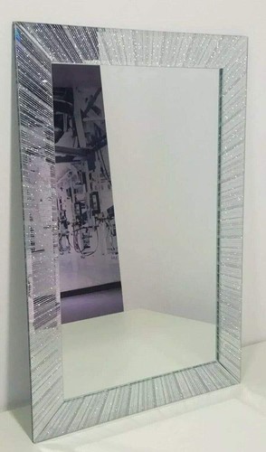 Extra Large Silver Glitter mirror Frame living room lounge wall Bling ...