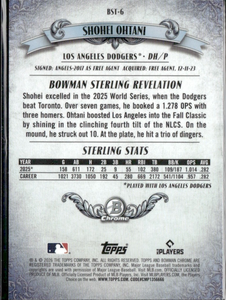 Shohei Ohtani Mojo 2026 Bowman #BST-6 Sterling Dodgers Mega Box ...