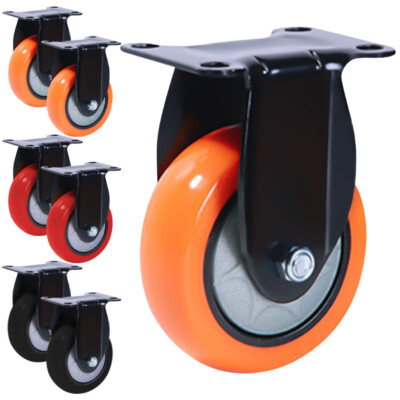 2/4 Pcs Heavy Duty Caster Wheels 3" 4" 5" Fixed Direction Polyurethane ...
