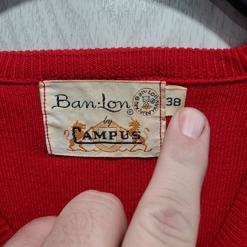 Vintage Ban Lon By Campus Sweater Size 38 Red Office Holidays Festival ...