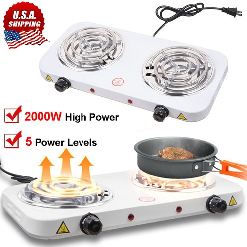 2000W Portable Electric Double Burner Hot Plate Cooktop RV Dorm ...
