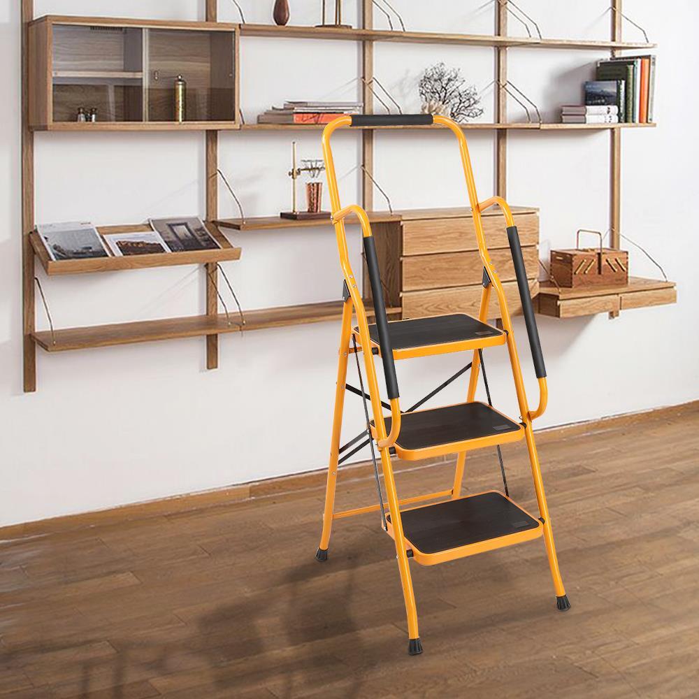Folding Safety Step Ladder With Handrails Tidoin 3.4 Ft. Brown