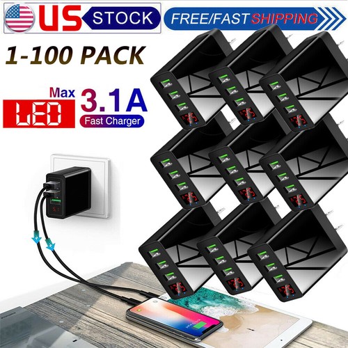 3 Multi-Port Fast Quick Charge QC 3.0 USB Hub Mains Wall Charger LED ...
