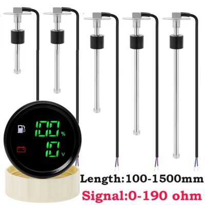 Digital Dual 52mm Gauge Fuel Level Voltage 2-in-1 Sensor 0-190Ω Car ...