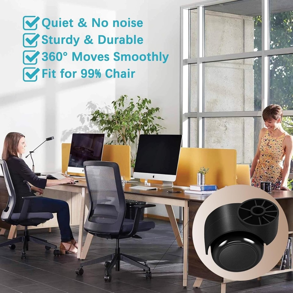2 Inch Black Silent Stemless Caster,Office Chair Wheels Replacement | eBay
