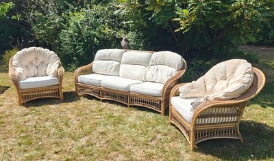 5 piece Rattan Garden Conservatory Furniture set 3 seat Sofa & 2 ...