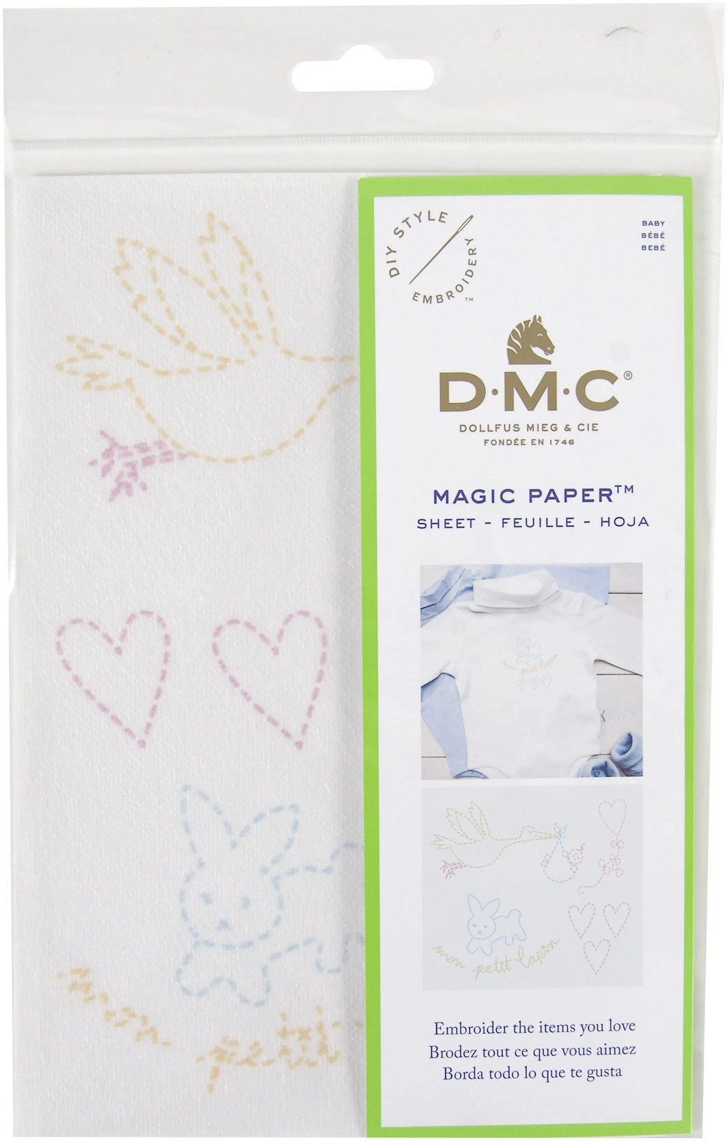 DMC Magic Paper Pre Printed Needlework Designs Birth Embroidery | eBay