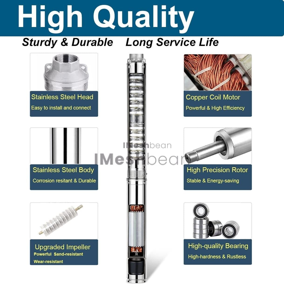 3" DC 24V Solar Pump Submersible Pump Bore 270W Deep Well Pump 33ft ...