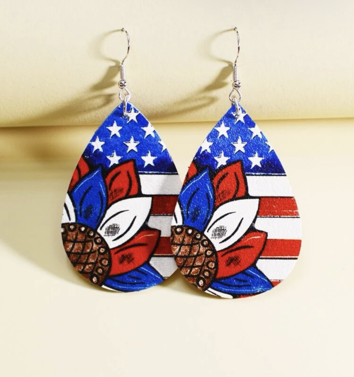 Patriotic tear drop Earrings w Sunflower and American Flag Design | eBay
