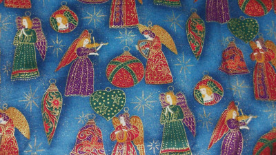 Christmas Ornament Fabric by Hancock Minnesota Metallic Edging Angels ...