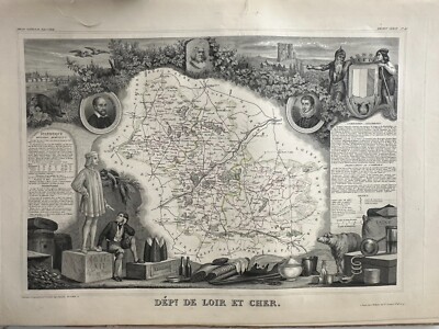 Departmental Map Atlas Levasseur 1845 Engraving Paris " The Loir Et ...