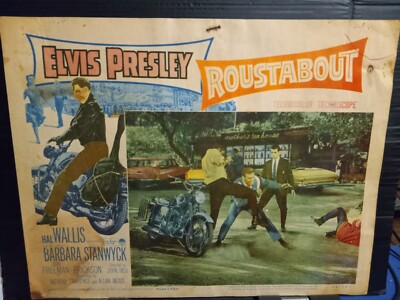 Lobby Card 1964 ROUSTABOUT Elvis Presley motorcycle fights college boys ...