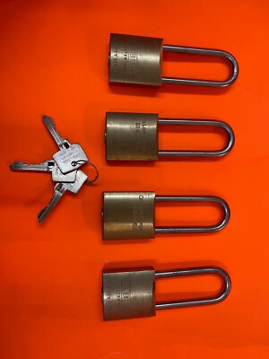 Padlocks Long Shank Large - Pack Set of Four Keyed Alike with Three ...