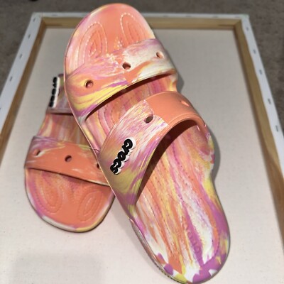 NEW Crocs Classic Marbled Sandals (Color: Papaya Multi-Colored) W12 ...
