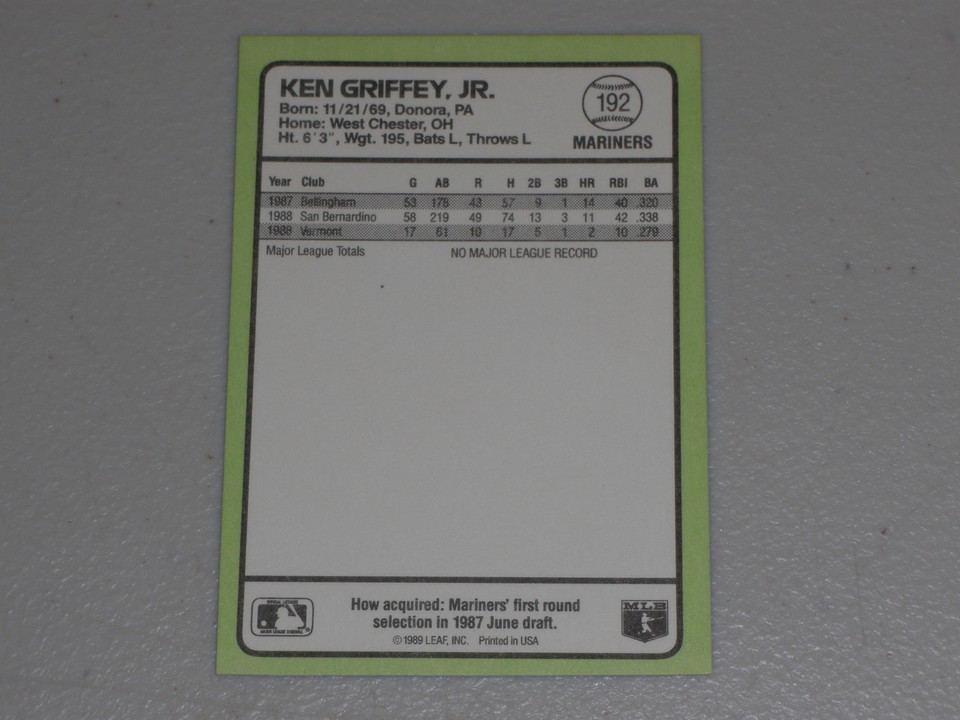 1989 Leaf 192 Ken Griffey Jr RC Rare | eBay