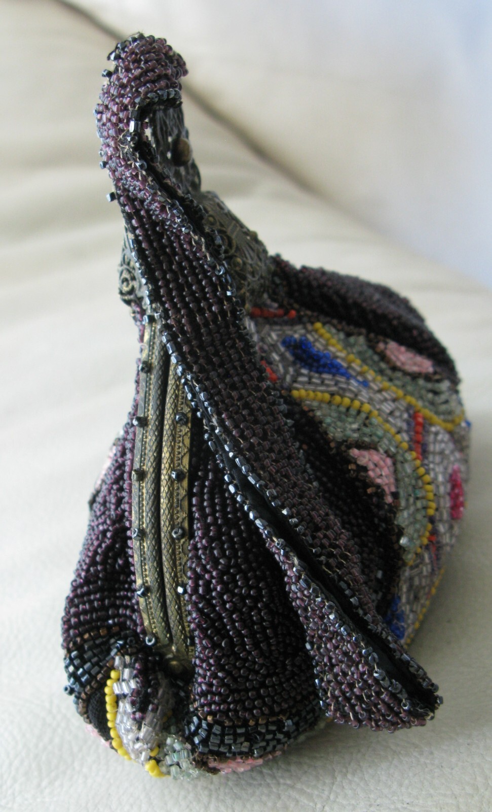 Antique Victorian Gold Filigree Frame Purple & Multi Colored Bead Puffy ...