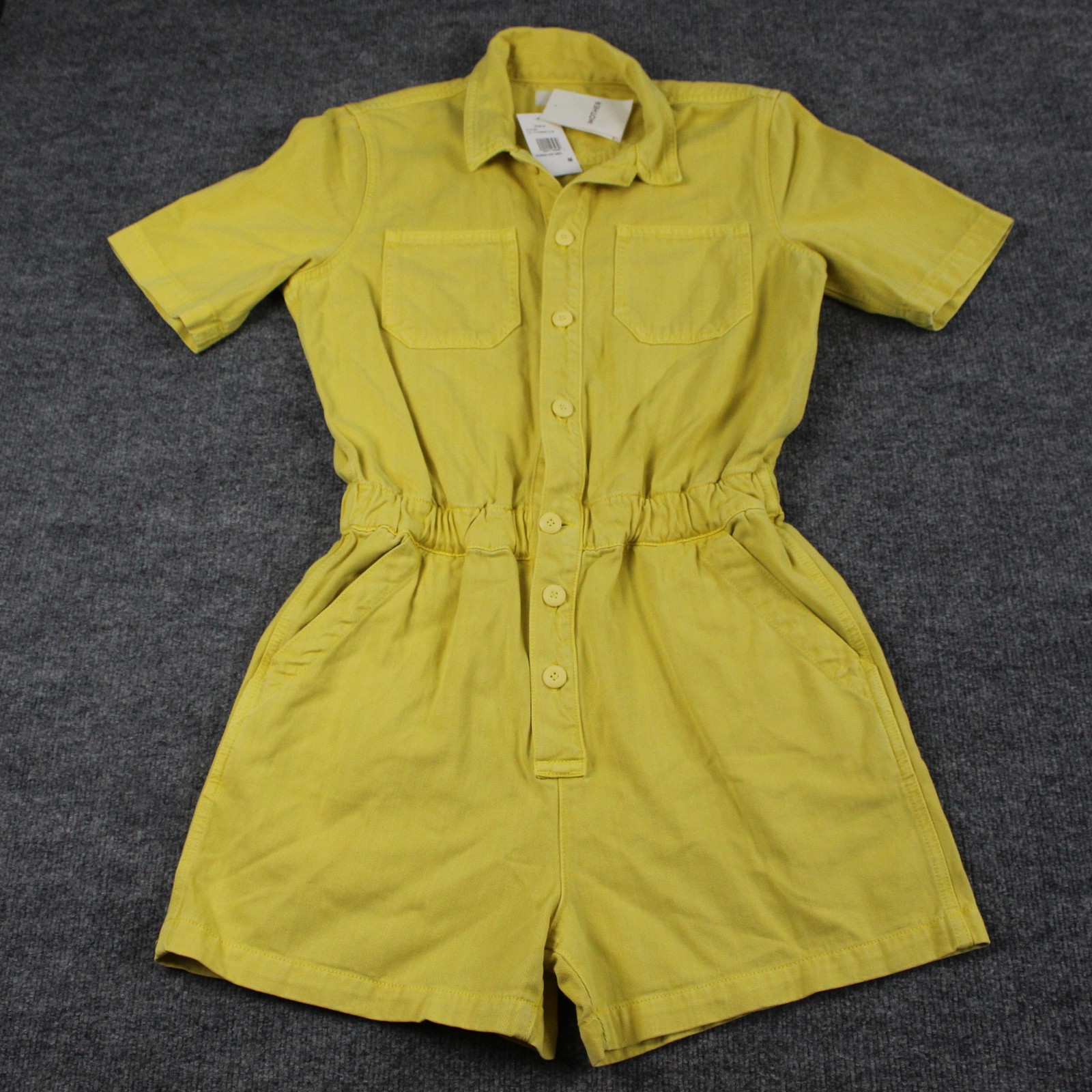 Mother Women Medium The Springy Short Romper Primrose Yellow Denim ...