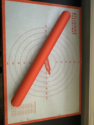 Orange SIL-PIN Silicone BAKER'S STYLE ROLLING PIN And PASTRY MAT. | eBay