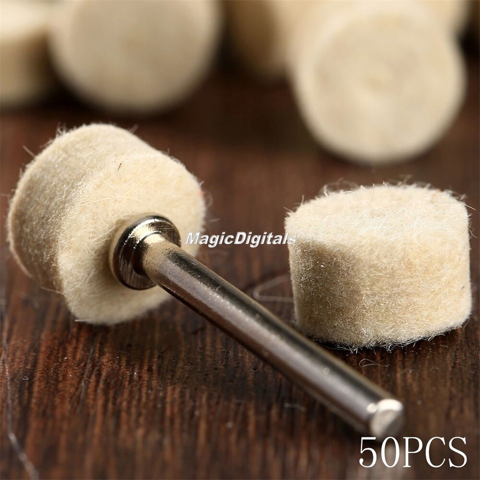 50Pcs 13mm 1/2" Round Wool Felt Polishing Buffing Wheel & 2 Mandrels ...
